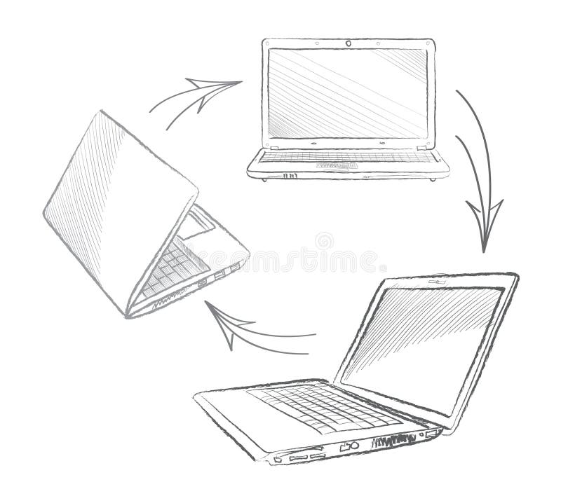 Hand Drawn Laptop and Desktop Computer Art Vector Icon Set Stock Vector ...