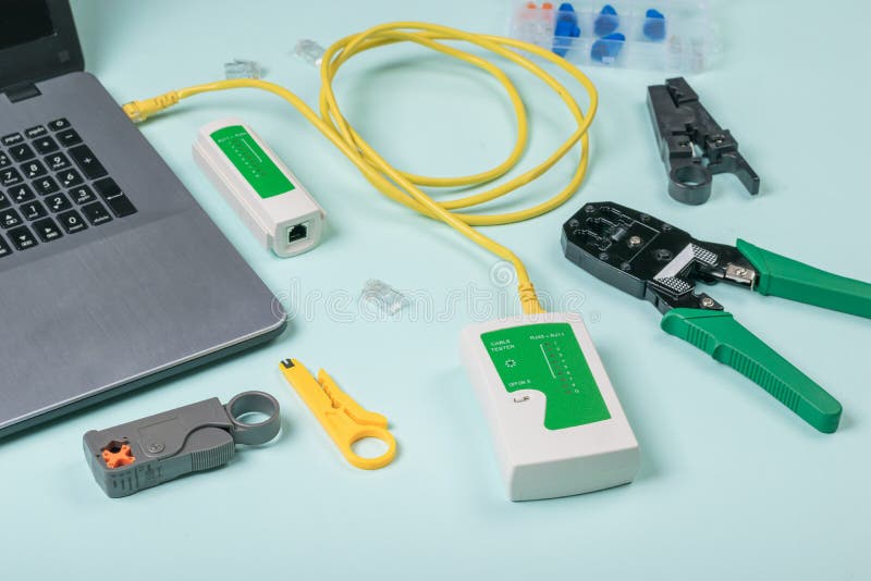 Laptop and a Set of Tools for Connecting the Internet. Stock Photo ...
