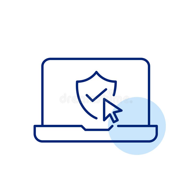 Laptop, Shield, Checkmark and Mouse Click. Protected Device, Verified ...