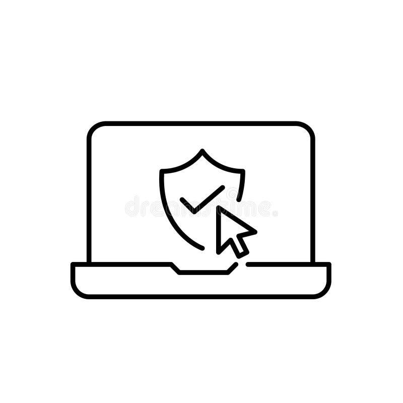 Laptop, Shield, Checkmark and Mouse Click. Protected Device, Verified ...