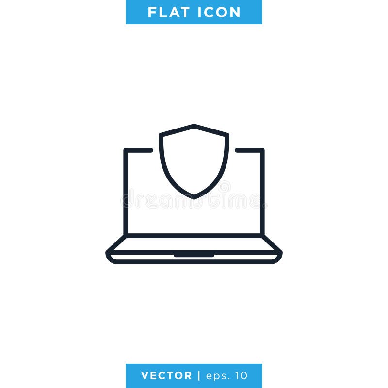 Laptop and Shield Icon Vector Logo Design Template. Editable Stroke ...