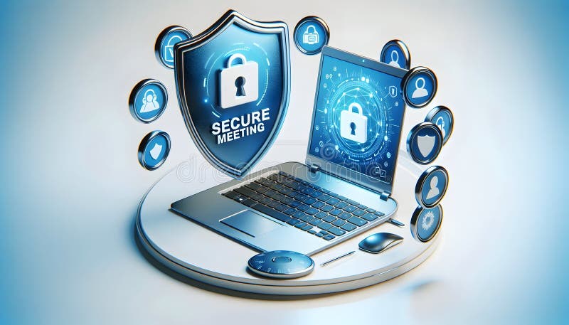 Laptop and Shield Icons with Secure Meeting Text on White Background ...