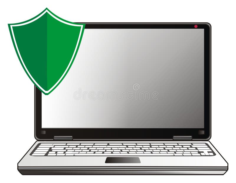 Laptop with shield stock illustration. Illustration of shield - 97032331