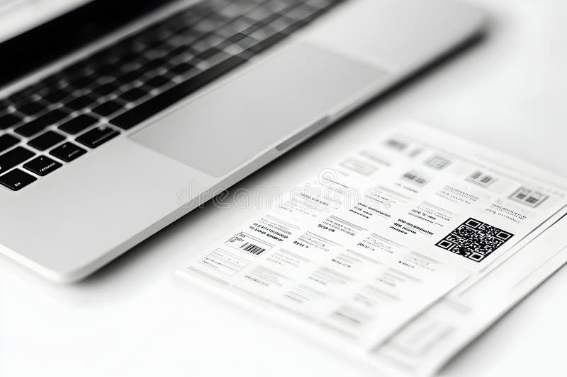 Laptop with Shipping Labels and Qr Code on Desk Stock Image - Image of ...