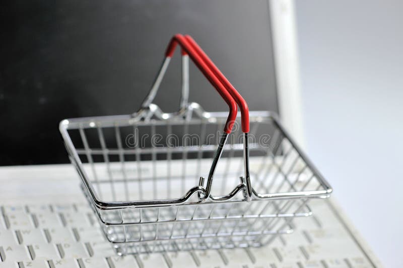 Laptop with Shopping Basket Stock Photo - Image of displays, carry ...
