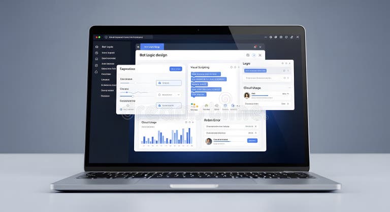Laptop Showcasing Bot Logic Design and Visual Scripting Interface ...