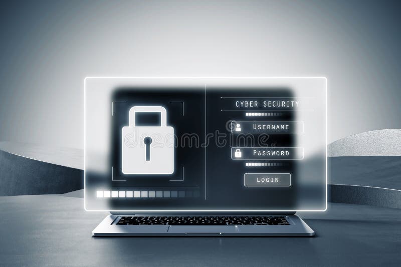Laptop Showcasing a Futuristic Cybersecurity Login Interface with a ...