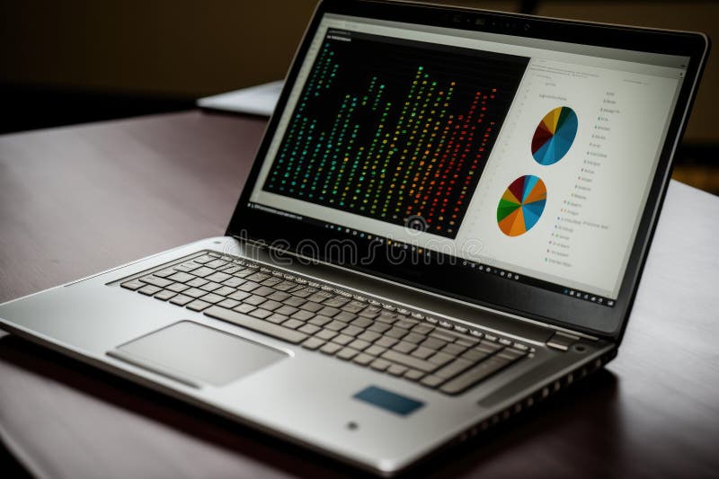 Laptop Showing Analytical Data on a Desk Stock Illustration - Illustration of screen, technology ...