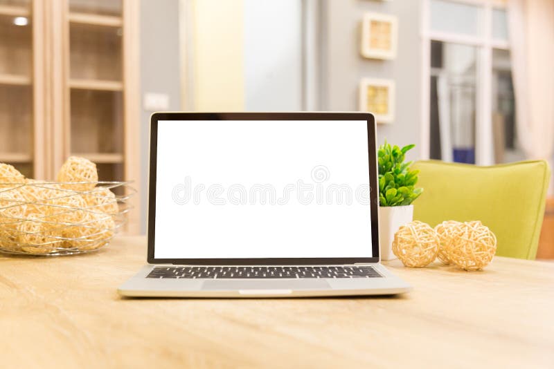 Laptop Showing Blank Screen on Work Table Front View in Home Stock ...