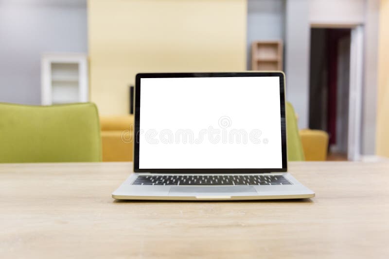 Laptop Showing Blank Screen on Work Table Front View in Home- Image ...