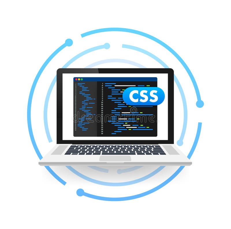 Laptop Showing Cascading Style Sheets Programming Code On Screen Stock Vector Illustration Of