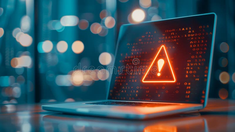 Laptop Showing Cybersecurity Warning Alert Stock Illustration ...