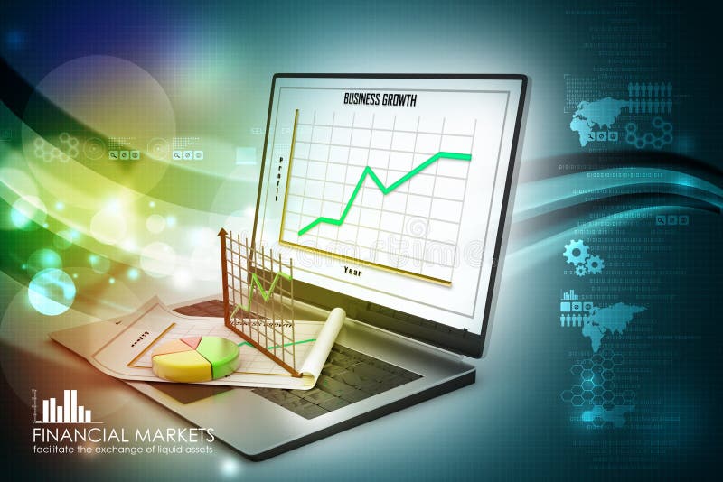 Laptop Showing a Financial Report Stock Illustration - Illustration of ...