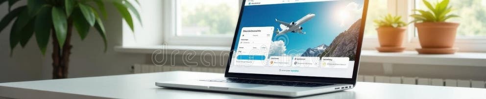 Laptop Showing Flight Booking App, Clean Minimalist Workspace , Booking ...