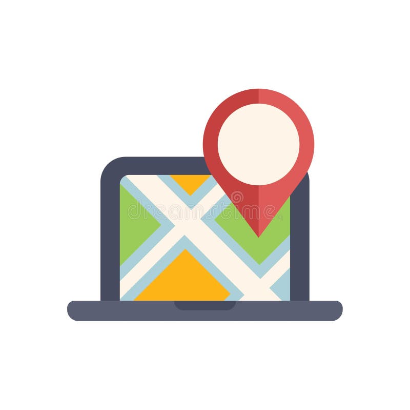 Laptop Showing Location Tracking with Map and Pin Stock Vector ...
