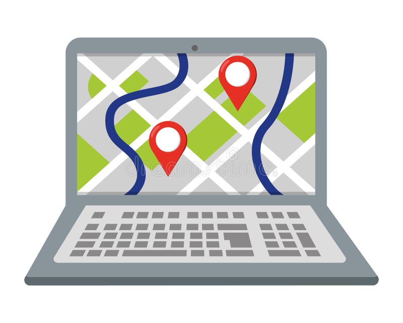 Laptop showing map stock vector. Illustration of design - 147635043