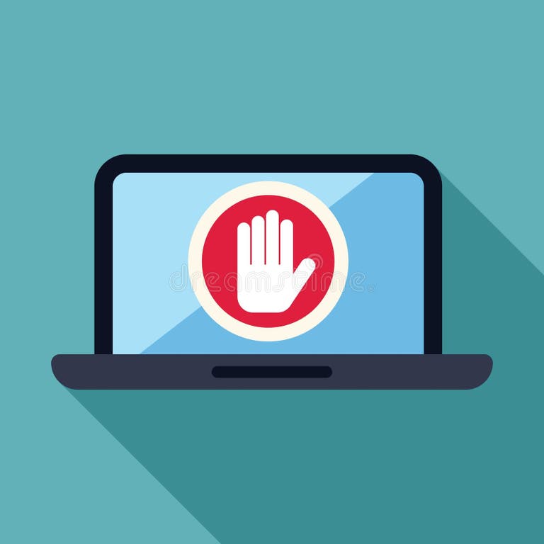 Laptop Showing Stop Sign with Hand for Security Warning Stock Vector ...