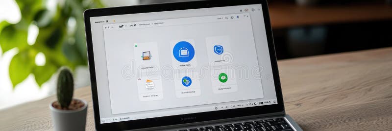 Laptop Showing a Web Browser Interface with Multiple Icons Stock ...