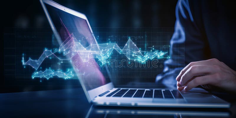 A Laptop is Shown Against a Visualization of a Computer Network ...