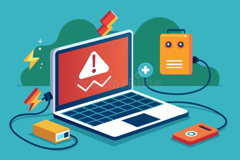 A Laptop Shows a Connection Error and Low Battery Warning while Plugged ...