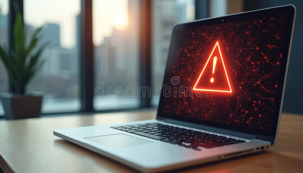 Laptop Shows System Error Alert. Warning Symbol Glows on Computer ...