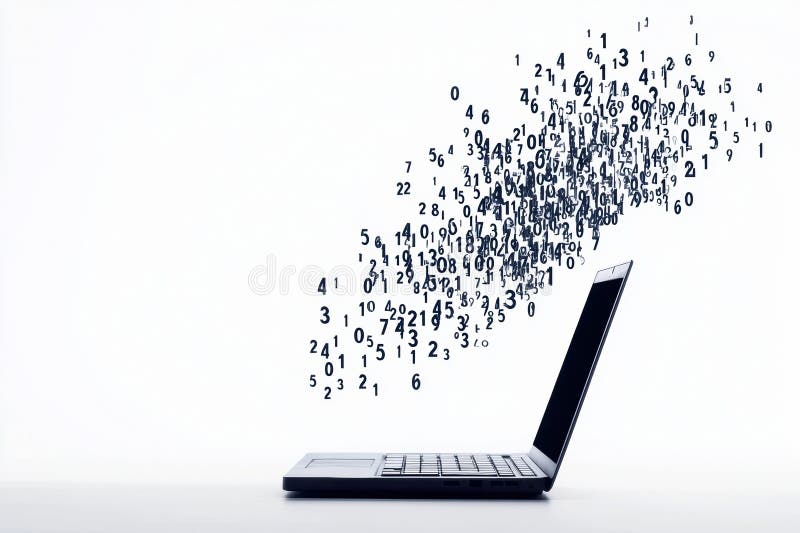 A Laptop Silhouette Displays a Cascade of Numbers, Representing Digital ...