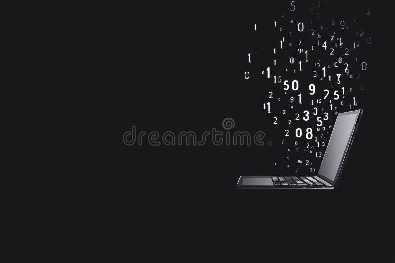 A Laptop Silhouette Displays Cascading Numbers, Illustrating Concepts ...