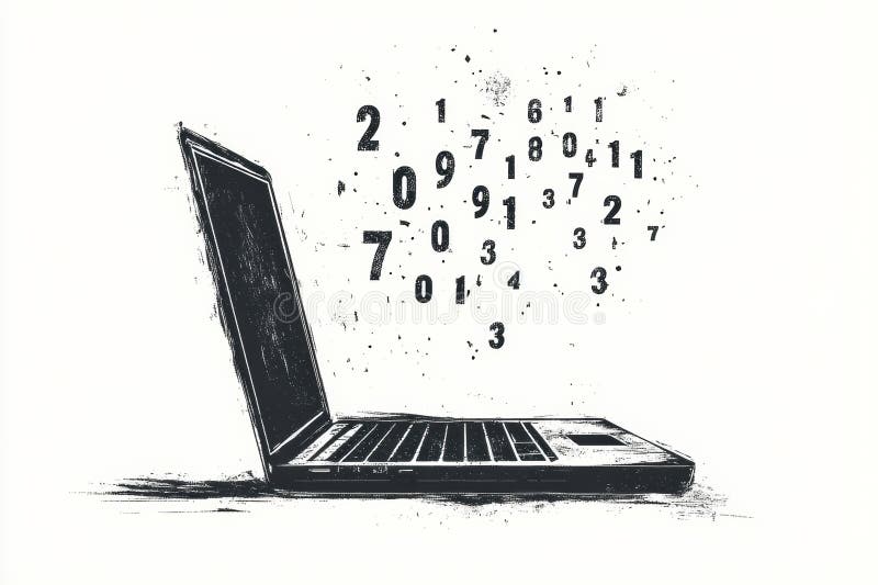 A Laptop Silhouette Displays Falling Numbers, Symbolizing Digital ...