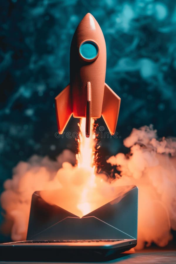 Laptop Silhouette on Vibrant Background, with Envelope Soaring Like a ...