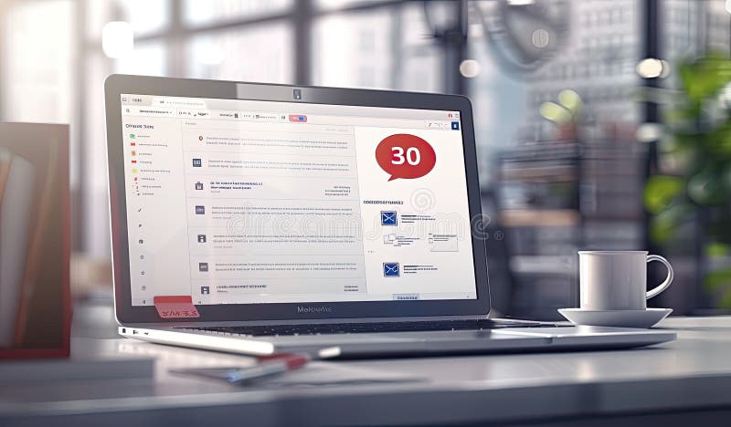 A Laptop Sits on a Desk with Envelopes Displayed on Its Screen Stock ...