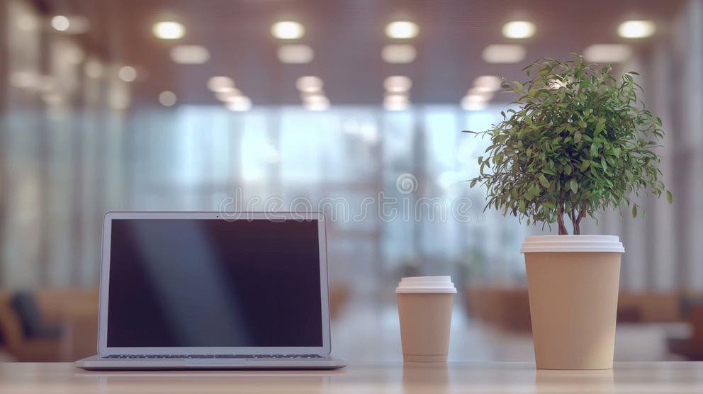 A Laptop Sits at the Forefront on a White Table, with Document Paper ...