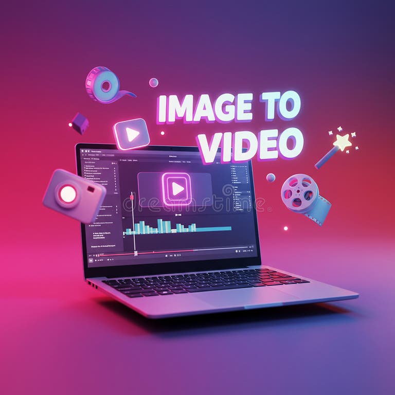 A Laptop Sits Open, Displaying a Video Editing Software with Graphs and Play Button Stock ...