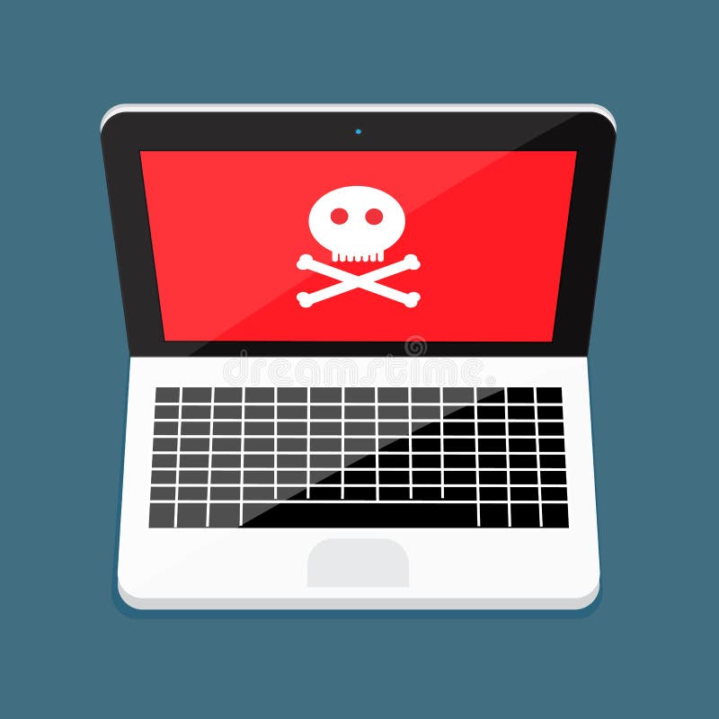 Skull And Crossbones On The Laptop Screen. Stock Illustration ...