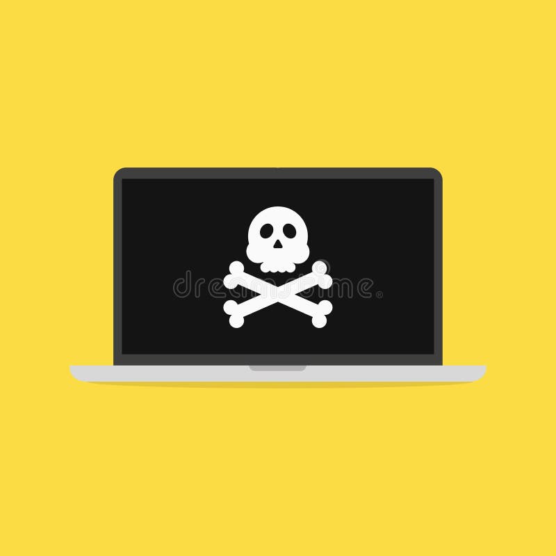 Laptop with Skull on the Screen. Hacked Computer Concept Stock Vector ...