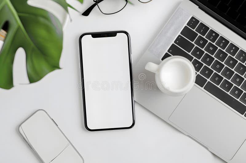 Laptop and Smart Phone Mock Up, White Blank Screen Stock Photo - Image ...