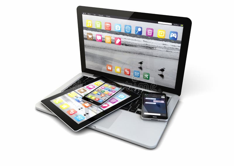 Modern Touchscreen Mobile Phone and Laptop Tablet Stock Photo - Image ...