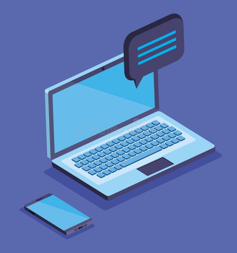 Laptop with Smartphone and Chat Bubble Message Stock Illustration ...