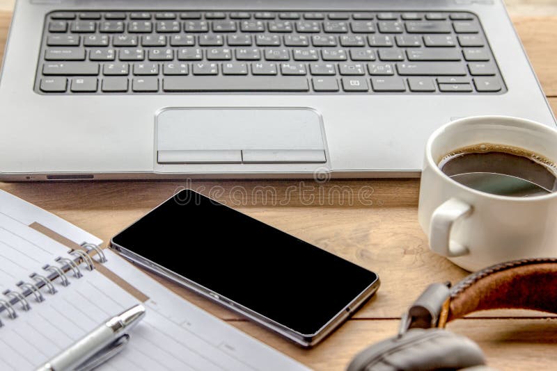 Laptop, Smartphone and Coffee in Workplace Stock Image - Image of work ...