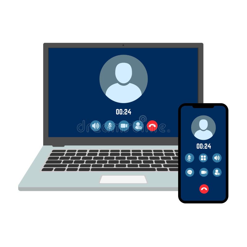 Laptop and Smartphone Display a Video Call Interface Stock Vector ...