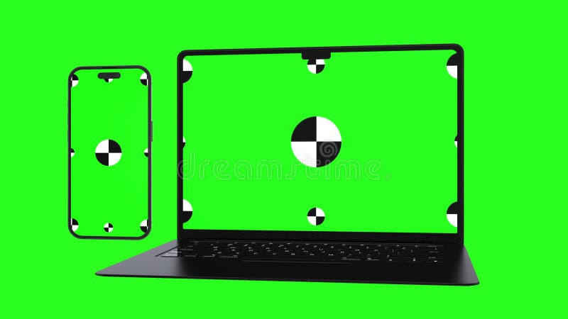 Laptop, Smartphone with Green Screens. 3D Animation for Presentation on ...