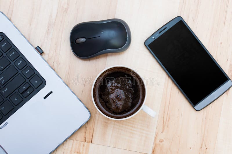 Laptop, Smartphone, Mouse and Coffee Stock Image - Image of mobile ...