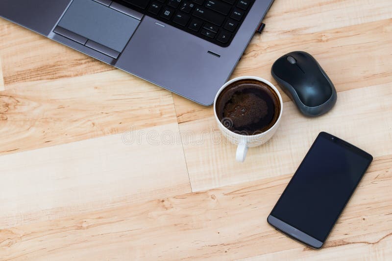 Laptop, Smartphone, Mouse and Coffee Stock Image - Image of mobile ...