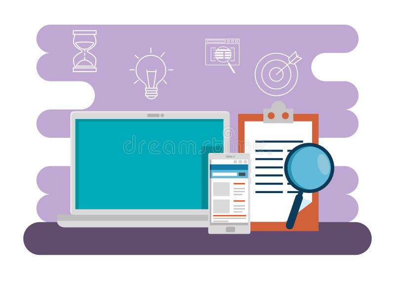 Laptop and Smartphone Technology with Check List Stock Vector ...