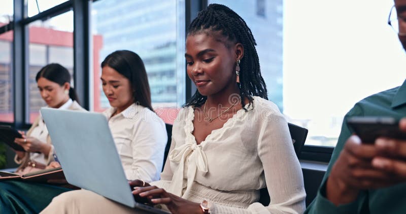 Laptop, Smile and Woman Employee in Workshop or Seminar for Growth ...