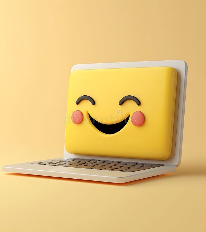 A Laptop with a Smiley Face Stock Illustration - Illustration of smile ...