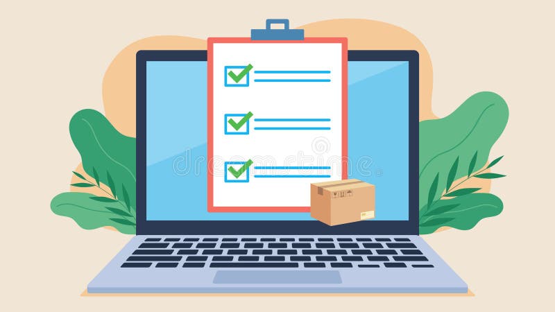 Checklist with Checked Boxes and Shipment is on the Laptop Screen ...