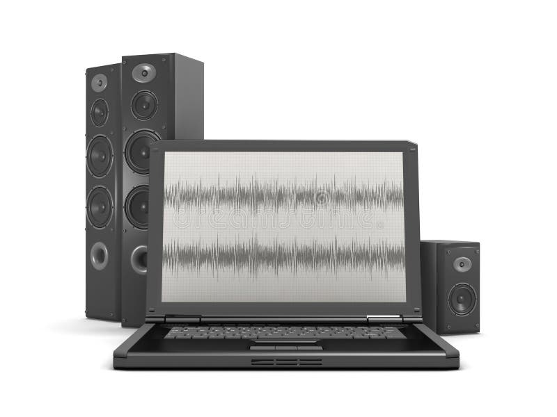 Laptop and sound system stock illustration. Illustration of power ...