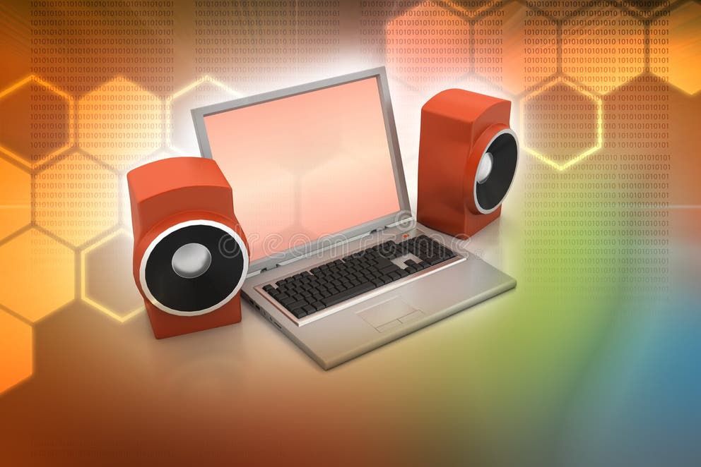 Laptop and sound system stock illustration. Illustration of musical ...