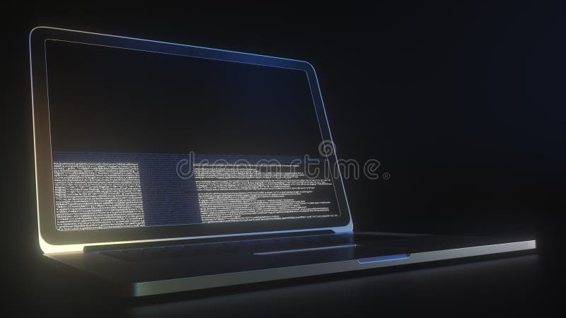 Laptop and Source Code on the Screen Composing Flag of Finland ...