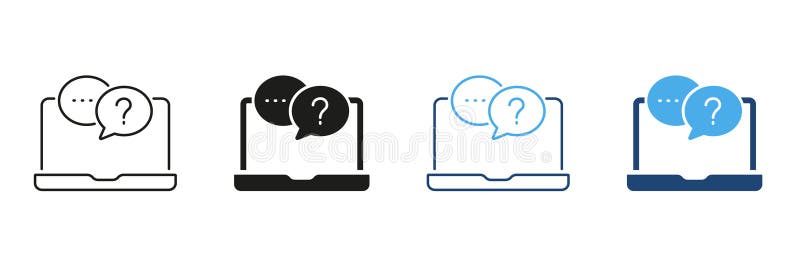 Laptop with Speech Bubbles Icon Set. Online Communication, Customer ...